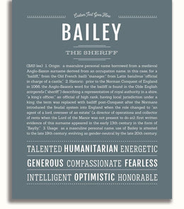 Bailey Personalized Name Meaning Art Prints – Name Stories