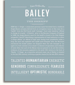 Bailey Personalized Name Meaning Art Prints – Name Stories