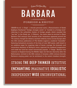 Barbara Personalized Name Meaning Art Prints – Name Stories
