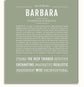 Barbara Personalized Name Meaning Art Prints – Name Stories