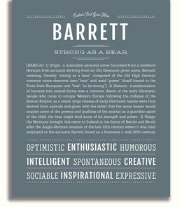 Barrett Personalized Name Meaning Art Prints – Name Stories