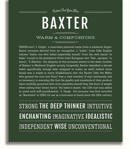 Baxter Personalized Name Meaning Art Prints – Name Stories
