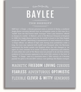 Baylee Personalized Name Meaning Art Prints – Name Stories