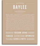 Baylee Personalized Name Meaning Art Prints – Name Stories