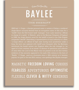 Baylee Personalized Name Meaning Art Prints – Name Stories