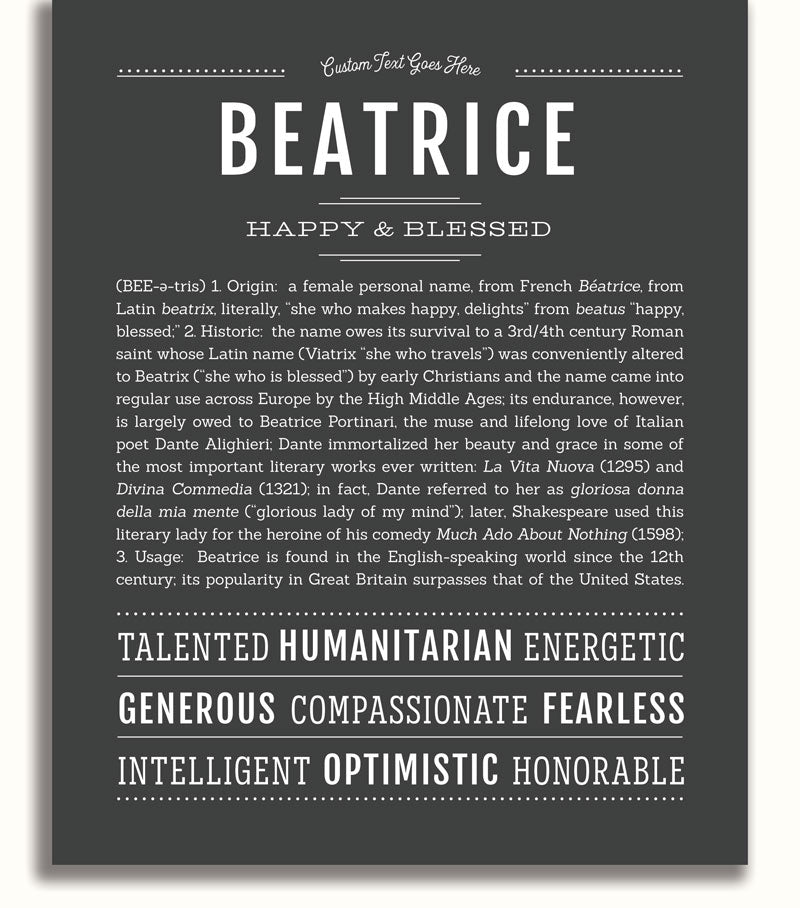 Beatrice Personalized Name Meaning Art Prints – Name Stories