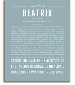 Beatrix Personalized Name Meaning Art Prints – Name Stories