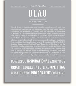 Beau Personalized Name Meaning Art Prints – Name Stories