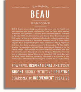 Beau Personalized Name Meaning Art Prints – Name Stories