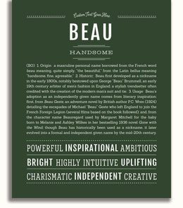 Beau Personalized Name Meaning Art Prints – Name Stories