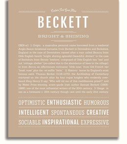 Beckett Personalized Name Meaning Art Prints – Name Stories
