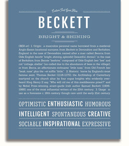 Beckett Personalized Name Meaning Art Prints – Name Stories