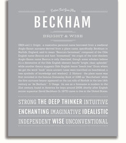 Beckham Personalized Name Meaning Art Prints – Name Stories