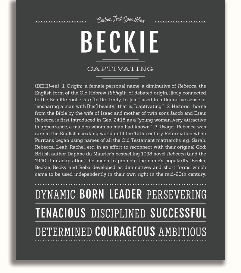 Beckie Personalized Name Meaning Art Prints – Name Stories