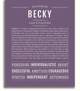 Becky Personalized Name Meaning Art Prints – Name Stories