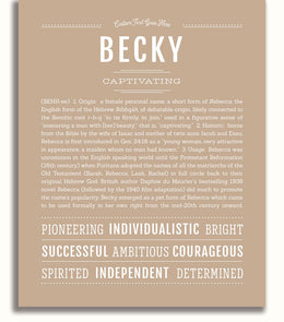 Becky Personalized Name Meaning Art Prints – Name Stories