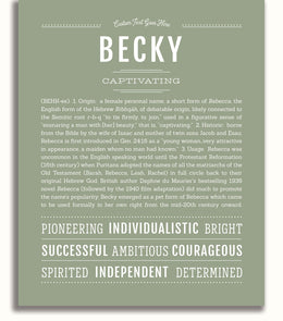 Becky Personalized Name Meaning Art Prints – Name Stories