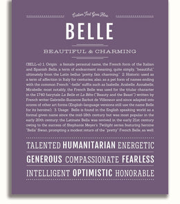 Belle Personalized Name Meaning Art Prints – Name Stories