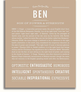 Ben Personalized Name Meaning Art Prints – Name Stories