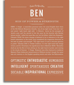 Ben Personalized Name Meaning Art Prints – Name Stories
