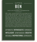 Ben Personalized Name Meaning Art Prints – Name Stories