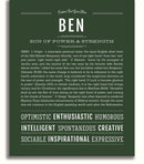 Ben Personalized Name Meaning Art Prints – Name Stories