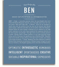 Ben Personalized Name Meaning Art Prints – Name Stories