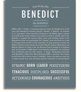 Benedict Personalized Name Meaning Art Prints – Name Stories