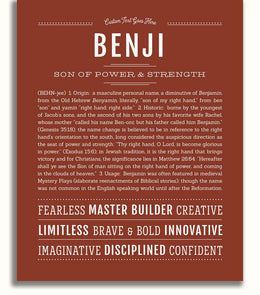 Benji Personalized Name Meaning Art Prints – Name Stories