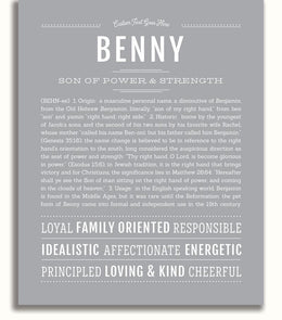 Benny Personalized Name Meaning Art Prints – Name Stories