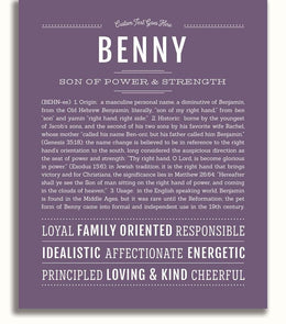 Benny Personalized Name Meaning Art Prints – Name Stories