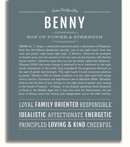 Benny Personalized Name Meaning Art Prints – Name Stories