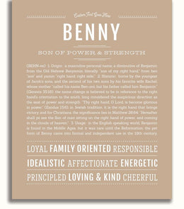 Benny Personalized Name Meaning Art Prints – Name Stories