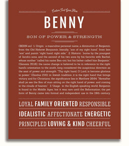 Benny Personalized Name Meaning Art Prints – Name Stories