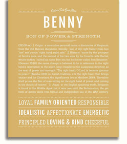 Benny Personalized Name Meaning Art Prints – Name Stories
