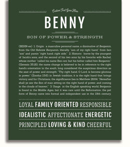 Benny Personalized Name Meaning Art Prints – Name Stories