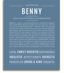 Benny Personalized Name Meaning Art Prints – Name Stories