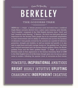 Berkeley Personalized Name Meaning Art Prints – Name Stories