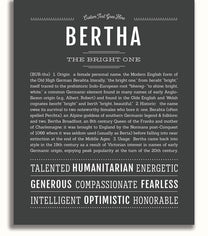 Bertha Personalized Name Meaning Art Prints – Name Stories