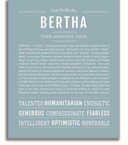 Bertha Personalized Name Meaning Art Prints – Name Stories