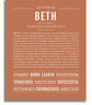 Beth Personalized Name Meaning Art Prints – Name Stories