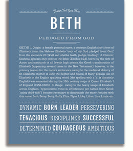 Beth Personalized Name Meaning Art Prints – Name Stories