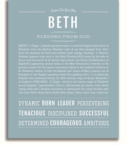 Beth Personalized Name Meaning Art Prints – Name Stories