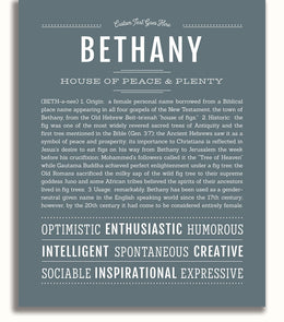 Bethany Personalized Name Meaning Art Prints – Name Stories