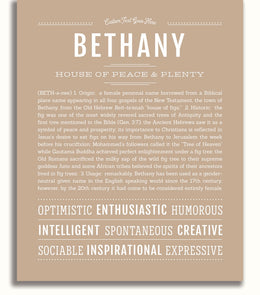 Bethany Personalized Name Meaning Art Prints – Name Stories