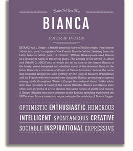 Bianca Personalized Name Meaning Art Prints – Name Stories