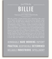 Billie Personalized Name Meaning Art Prints – Name Stories