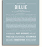 Billie Personalized Name Meaning Art Prints – Name Stories