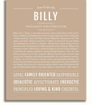 Billy Personalized Name Meaning Art Prints – Name Stories