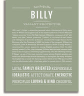 Billy Personalized Name Meaning Art Prints – Name Stories